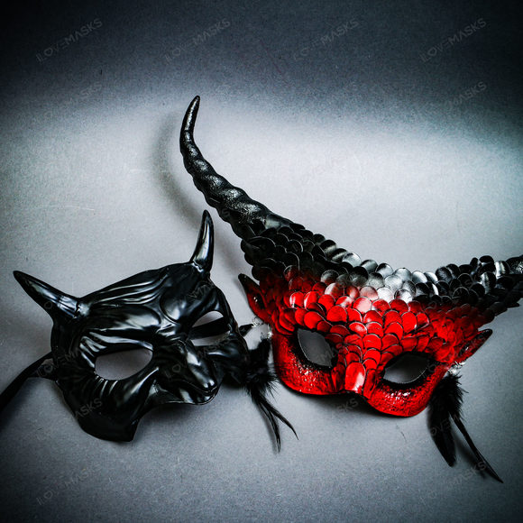 ILOVEMASKS | Accessories | Man Black Demon Eye Mask W Long Horns Red ...